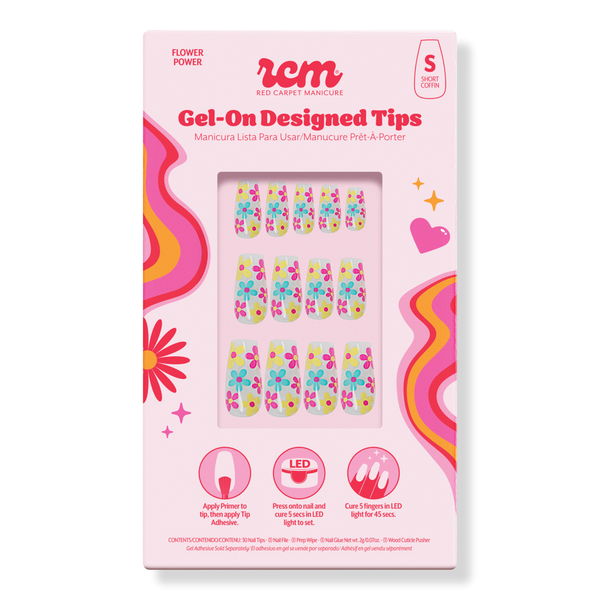 Red Carpet Manicure - Flower Power Coffin Gel-On LED Cured Designed ...