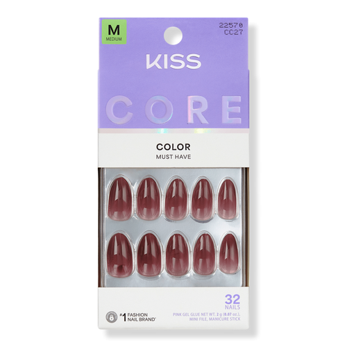 Kiss - Core Color Medium Almond Press On Nails, Pinot Noir | Ulta Beauty