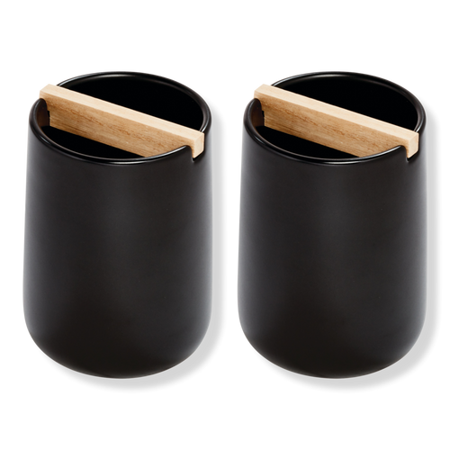 iDesign - Matte Black Toothbrush Holder with Removable Wood Divider ...
