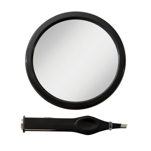 Zadro - Black Compact Mirror with 12X Magnification & LED Tweezer Set ...
