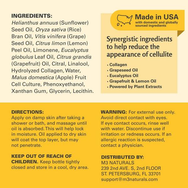 M3 Naturals - 8 oz Anti Cellulite Massage Oil Skin Tightening Body Oil ...